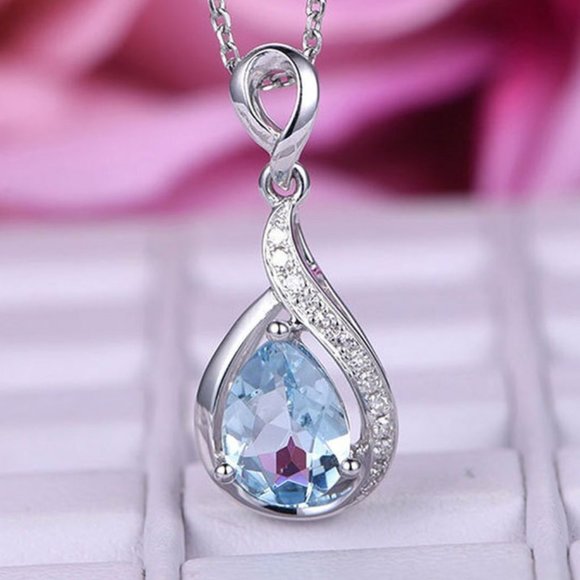 Jewelry | New Elegant Water Drop Light Blue Hollow Pear Silver Necklace ...